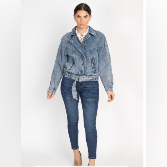 Gina | Jackets & Coats | Gina Ripped Hem Belted Denim Jacket | Poshmark
